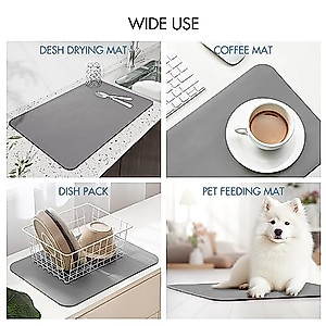 Drying Mat for Kitchen Countertops, Coffee Mat Hide Stain Rubber Backed Absorbent Dish Drying Mat (Gray, 12"x16")