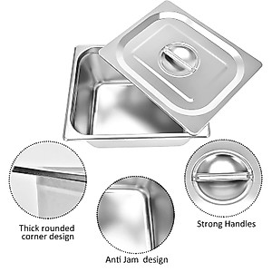 DatingDay 4 Packs Stainless Steel Hotel Pan,1/2 Size x 6" Deep，22 Gauge/0.7mm Thick Steam Table Pan Anti Jam Steam Table Pan with Lid,Stainless Steel Container (1/2 Size x 6" Deep)