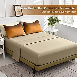Gradient Brunt Orange Comforter Set Queen 7 Pieces Ombre Abstract Bed in a Bag Set for All Season - Lightweight Microfiber Bedding Set with Comforter, Pillowcases, Pillow Shams, Flat/Fitted Sheet
