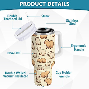 Capybaras Animal Forest 40 oz Tumbler with Handle Insulated Water Bottle with Straw Lid Stainless Steel Vacuum Insulated Cup Travel Coffee Mug