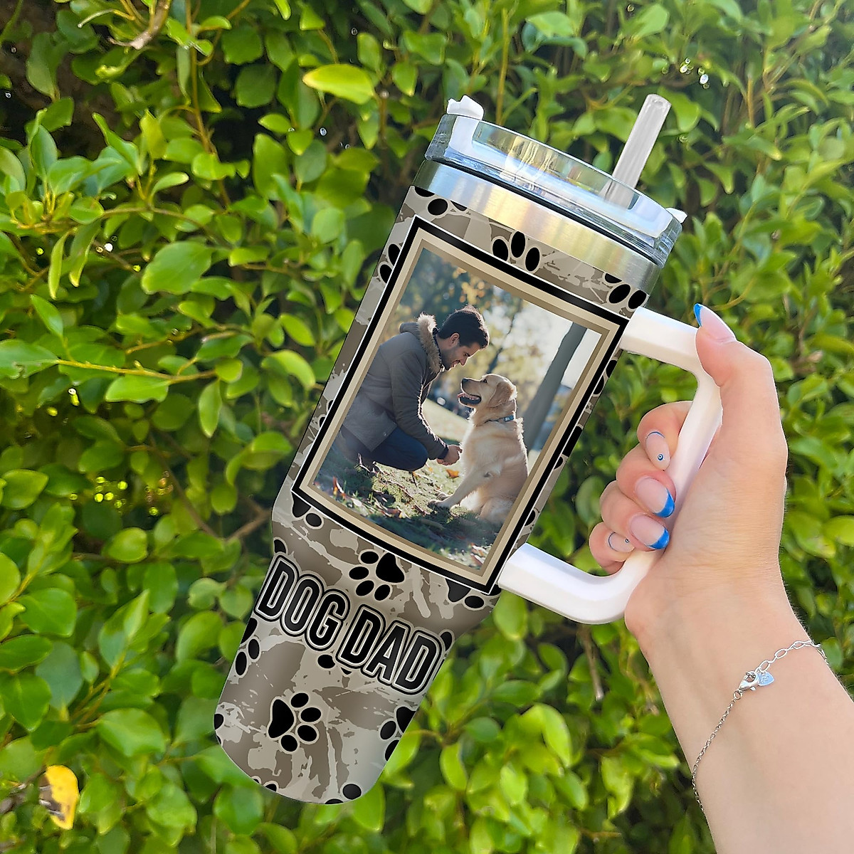 Hyturtle Personalized Pictured Dog Dad 40oz Tumbler with Handle and Straw Gifts for Dog Lovers, Birthday Father's Day Cup Gifts For Men, Best Gift Idea for Dogs Dad Stainless Steel Custom Cup With Lid