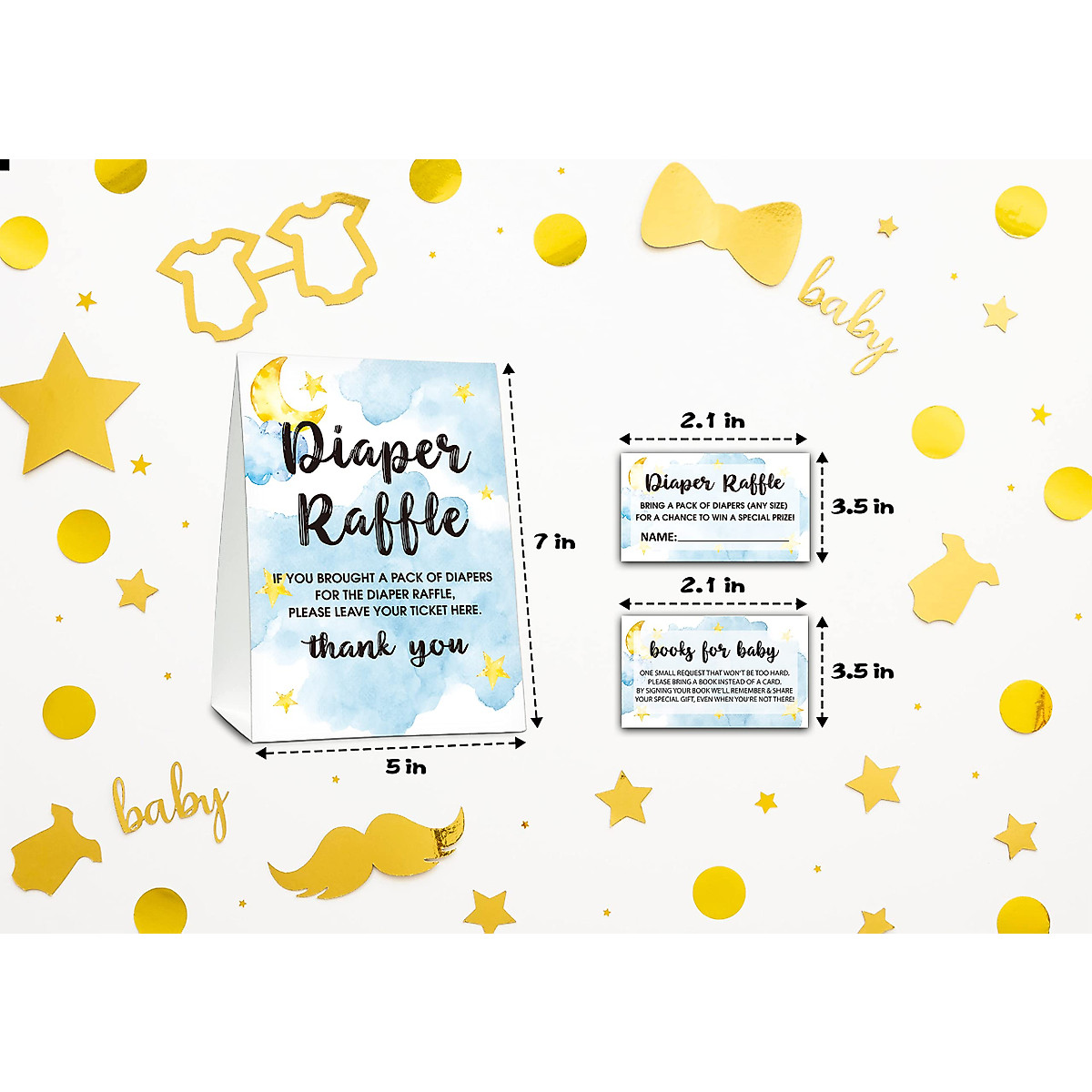 Baby Shower Cards Kit,Moon and Stars Set of 25 Baby Shower Invitations with Envelopes, Book Request Cards for Baby Shower,Sleepover Themed Baby Shower Party Favor Decoration(14)