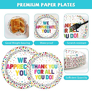 96Pcs We Appreciate You Plates and Napkins Thank You for All You Do Party Decorations Polka Dot Appreciation Paper Plates for Teachers Employee Staff Pastor Volunteer Appreciation Week Decor Serve 24
