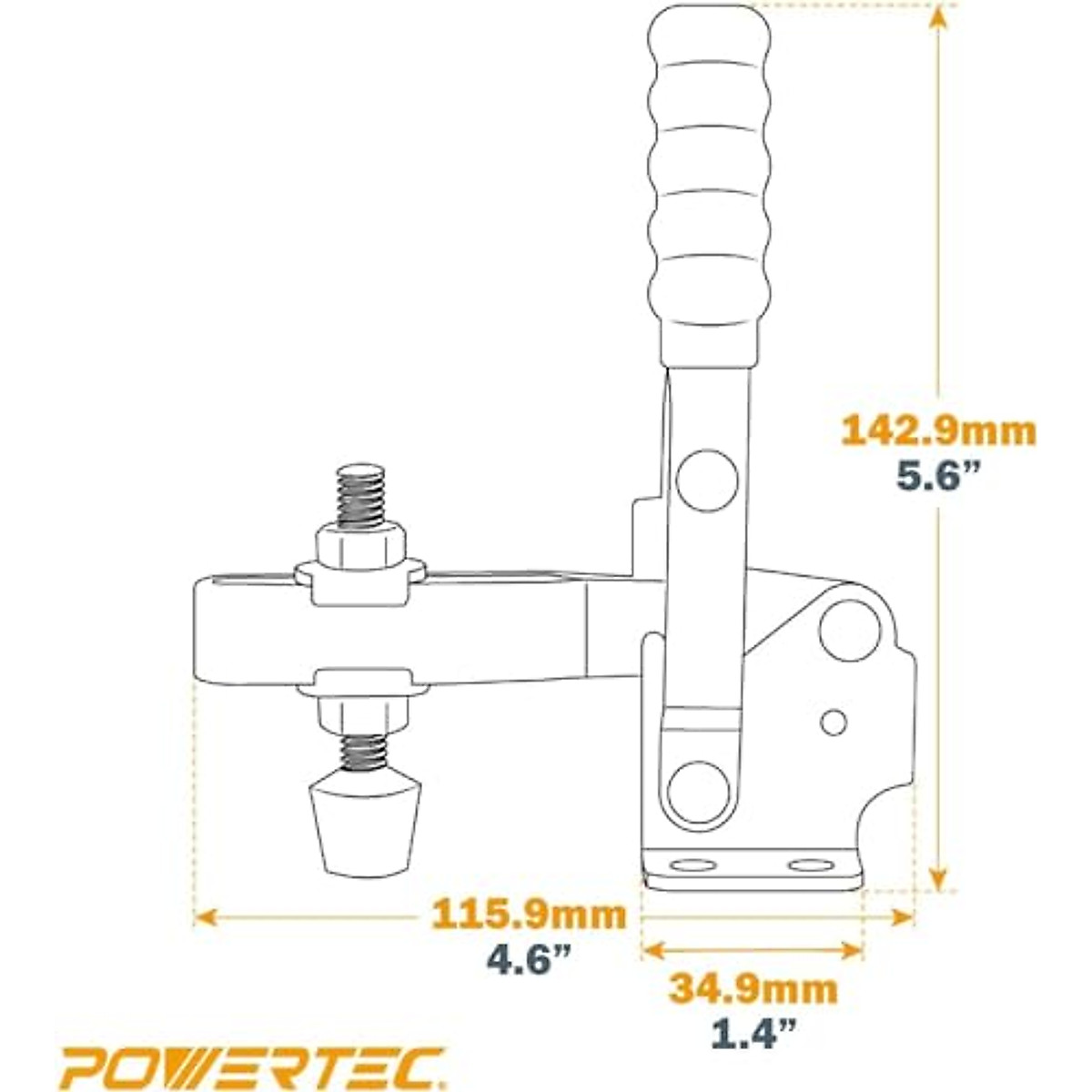 POWERTEC 20335 Quick Release Vertical Toggle Clamp 12130-500 lb Holding Capacity w Rubber Pressure Tip, 2PK