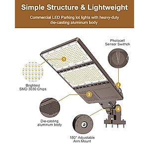 ADUB 320W LED Parking Lot Light with Photocell, 300W LED Flood Light ETL Listed