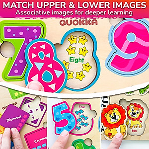 QUOKKA Toddler Puzzles Ages 2-4 – Wooden Puzzles for Kids 1-3-5 Year Old – Learning Travel Game with Numbers Animals Shapes – Wood Educational Gift for Boys and Girls