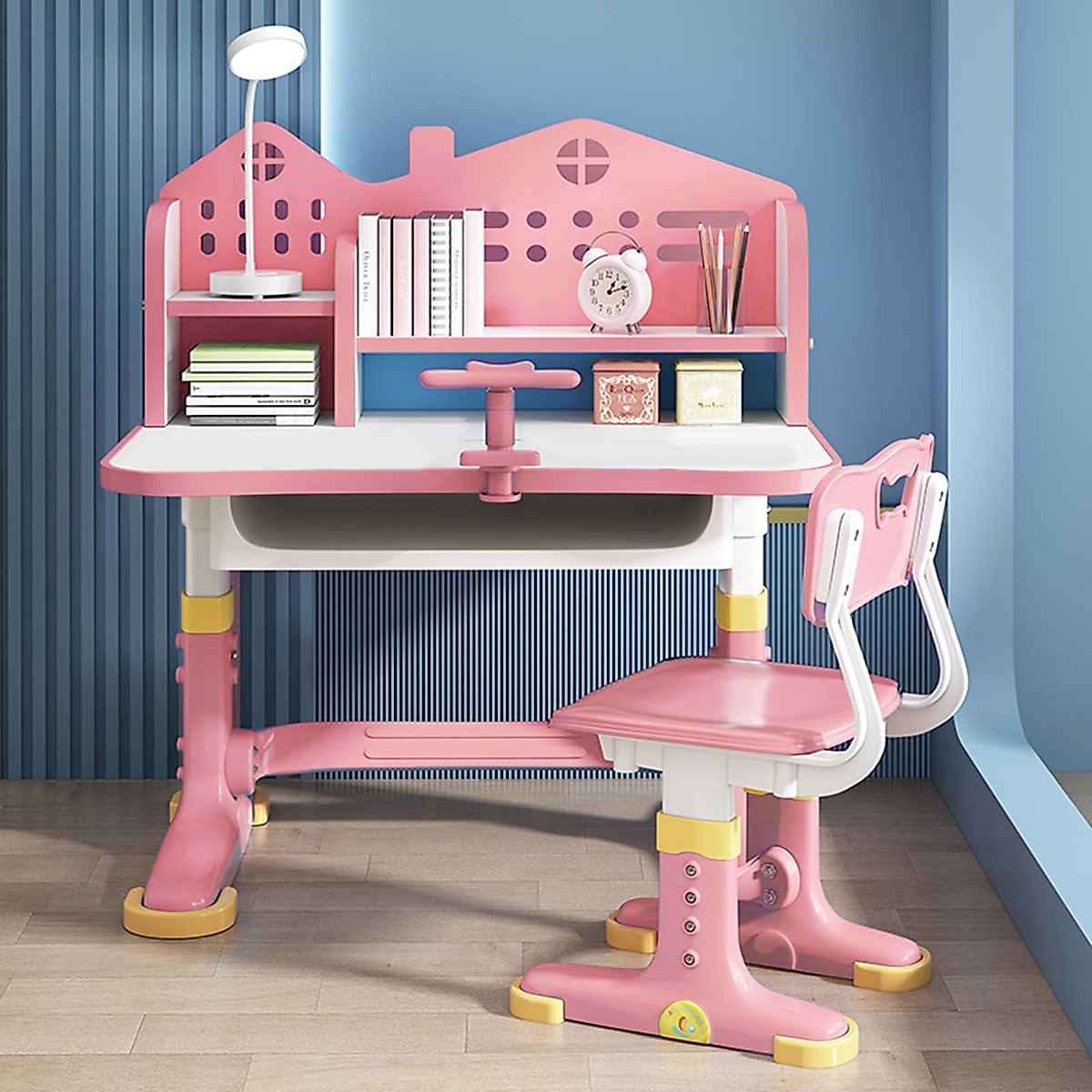 Kids Adjustable Study Desk & Chair Set, Pink Girl Desk, Child Toddler Homework Table, Princess Children Preschool Desk for Computer Writing Homework, Escritorio Mesas para Niña (Pink 1)
