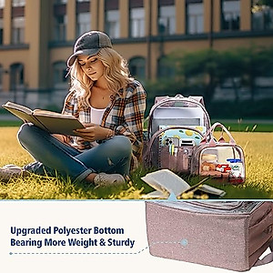 F-color Clear Backpack - Large Clear Backpack Heavy Duty with Lunch Bag and Pen Bag for Adults, Women, Stadium, Travel, Transparent Backpack, Pink (for age 12 or above)