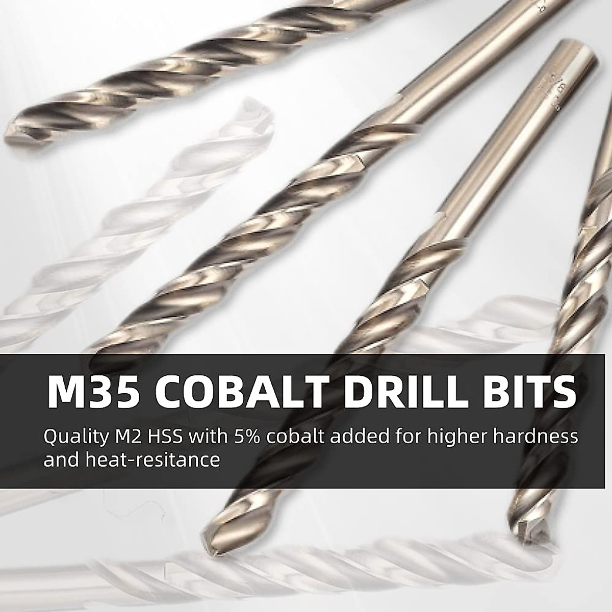 AresMro Cobalt Drill Bit Set- 3/16''(10PCS) M35 High Speed Steel, Twist Jobber Length for Metal, Cast Iron and Wood Plastic with Metal Indexed Storage Case