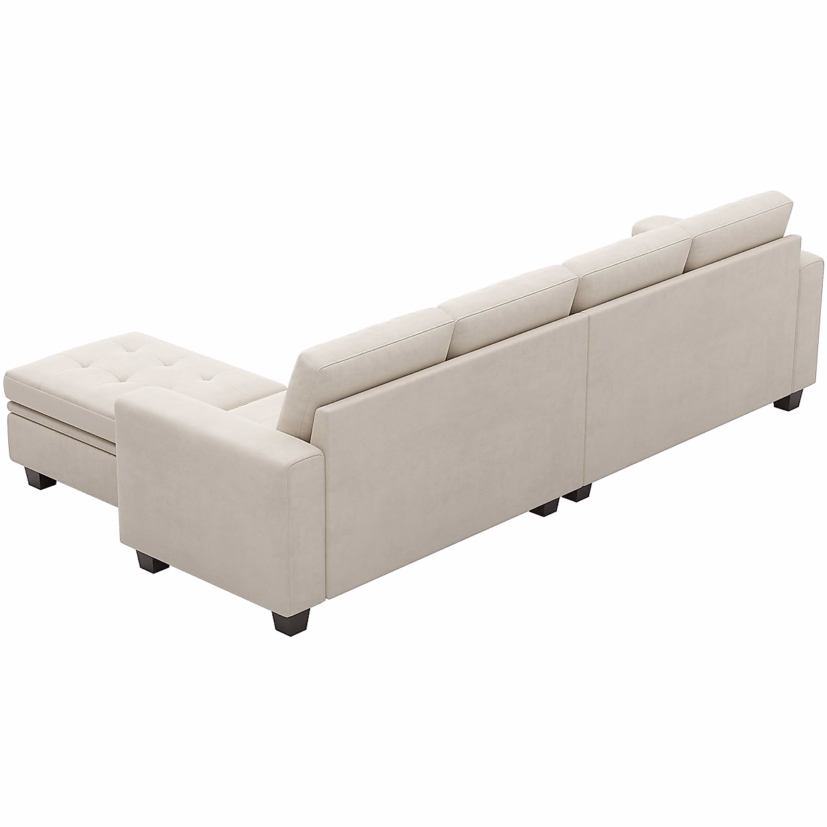 Belffin Velvet Reversible Sectional Sofa with Chasie Convertible L Shaped 4-seat Sectional Couch with Storage Ottoman Beige