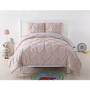 My World Twin XL Pleated 2-Piece Duvet Set, Blush/Silver Grey