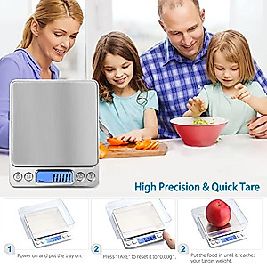 Toprime Digital Gram Scale 500g 0.01g Food Scale High Precision Kitchen Scale Multifunctional Stainless Steel Pocket Scale with Back-Lit LCD Display Tare PCS Features Silver