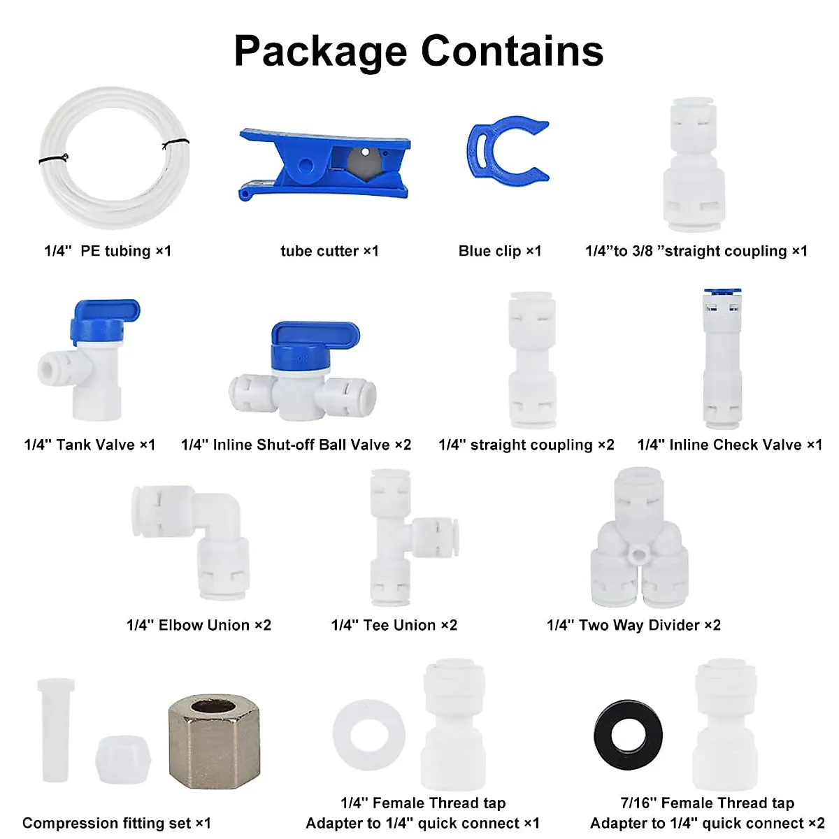 Refrigerator Water Line Kit, CGELE Ice Maker Water Line Kit with 1/4" OD 39.4ft Water Line Reverse Osmosis Quick Connect Fittings Push To Connect Water Tube Fittings for Fridge Ice Maker