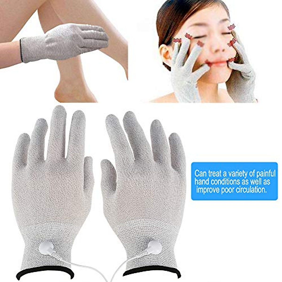 Massage Gloves, Conductive Glove, 1 Pair Conductive Electrode Massage Gloves with Electrode Pads Wires for Beauty Care Equipment (M)