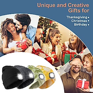 GAFres LED Beanie with Light, Unisex Rechargeable Led Headlamp Hat, Warm Knit Hat for Winter Safety, Head Light for Outdoor Dog Walking，Gifts for Men Women Dad Black