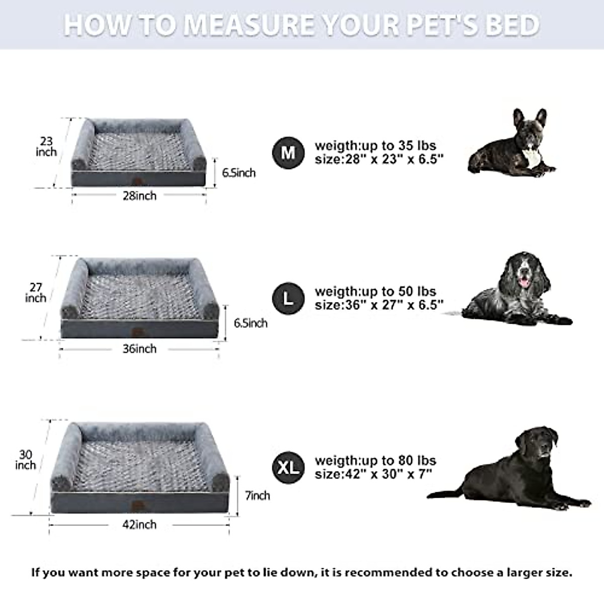 BFPETHOME Dog Beds for Large Dogs, Orthopedic Dog Bed for Medium Large Dogs, Egg- Foam Dog Crate Bed (L(36 * 27 * 6.5) Inch, Grey)