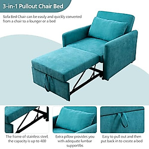Mlxgoie Convertible Sofa Bed Chair, 3-in-1 Multi-Functional Sleeper Single Futon Chair Bed with Modern Linen Fabric & Tufted Pillow for Compact Living Room, Apartment, Dorm - Blue