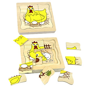 Montessori Wooden Puzzles for Kids Ages 4-8, 4 Layer Life Cycle Jigsaw Puzzle for Toddlers, Children Preschool Learning Educational Puzzles Toys for Boys and Girls (Chicken)