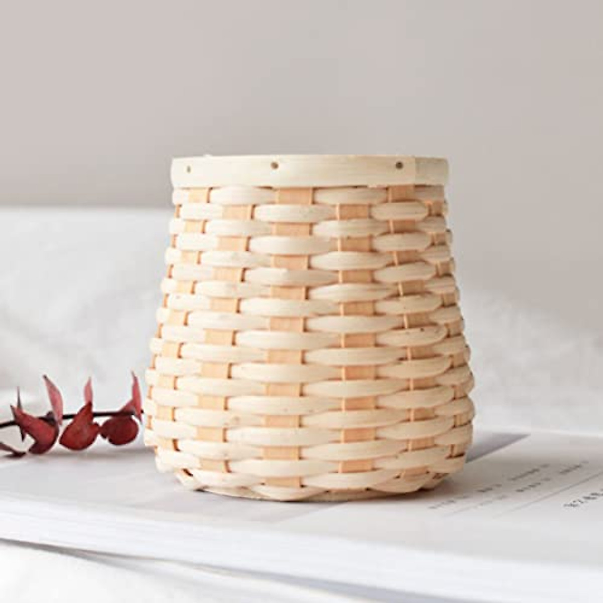 SHERCHPRY Woven Desktop Baskets Small Bamboo Basket Pencil Holder Rustic Chopsticks Caddy Fork Spoon Knife Holder Flatware Utensil Caddy Chinese Tea Tool Holder Utensil Holder