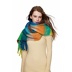 Yatemiole Women's Cashmere Big Coloured Checked Scarf Winter Warm Wrap Scarf (Pattern - 3)