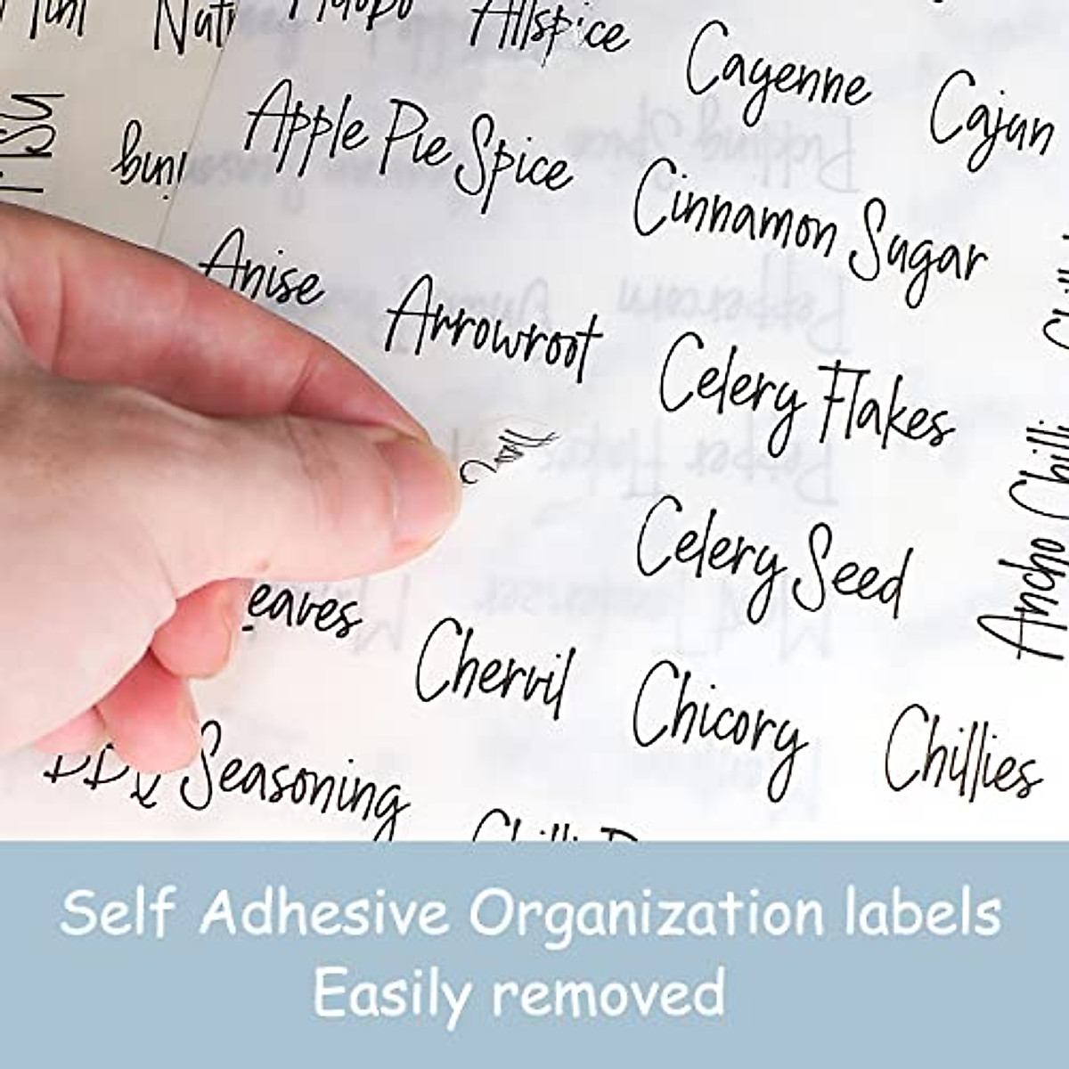 Simfree Kitchen Labels,276 Spice Jar Labels,Pantry Labels,White + Black Script Preprinted Stickers,Waterproof,Tear Resistant,Food Containers Organization Labels Organize Storage Containers,Black+White
