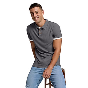 Sailwind Men's Waffle Knit Short Sleeve Casual Polo Shirts Dark Gray