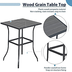 JOIVI 3 Piece Patio Bar Set, Outdoor Wicker Counter Height Bar Stools and Wood Top Table Set for 2 People, Bar Height Table Bistro Set with 2 Bar Chairs and Cushions for Backyard, Balcony