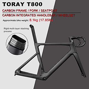 KABON Full Carbon Road Bike, 700C Carbon Fiber Frame Road Bike with Shimano 105 22 Speed Disc Brake Racing Bicycle with Carbon Wheelset (Black, 53cm)