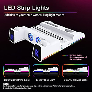 NexiGo PS5 Slient Cooling Stand with RGB LED Light, Dual Charging Station Compatible with DualSense Edge Controller, Hard Drive Slot, Headset and Remote Holders, 10 Game Slots, White