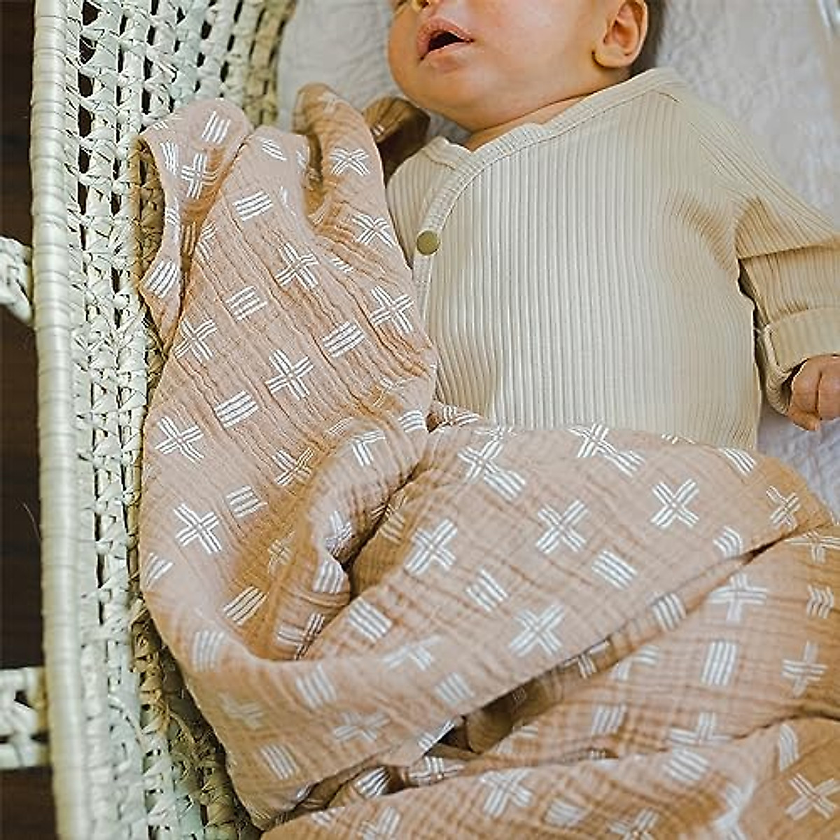Crane Baby Soft Muslin Swaddle Blanket, Soft Swaddle Wrap for Boys and Girls, Copper Dash, 47" x 47"