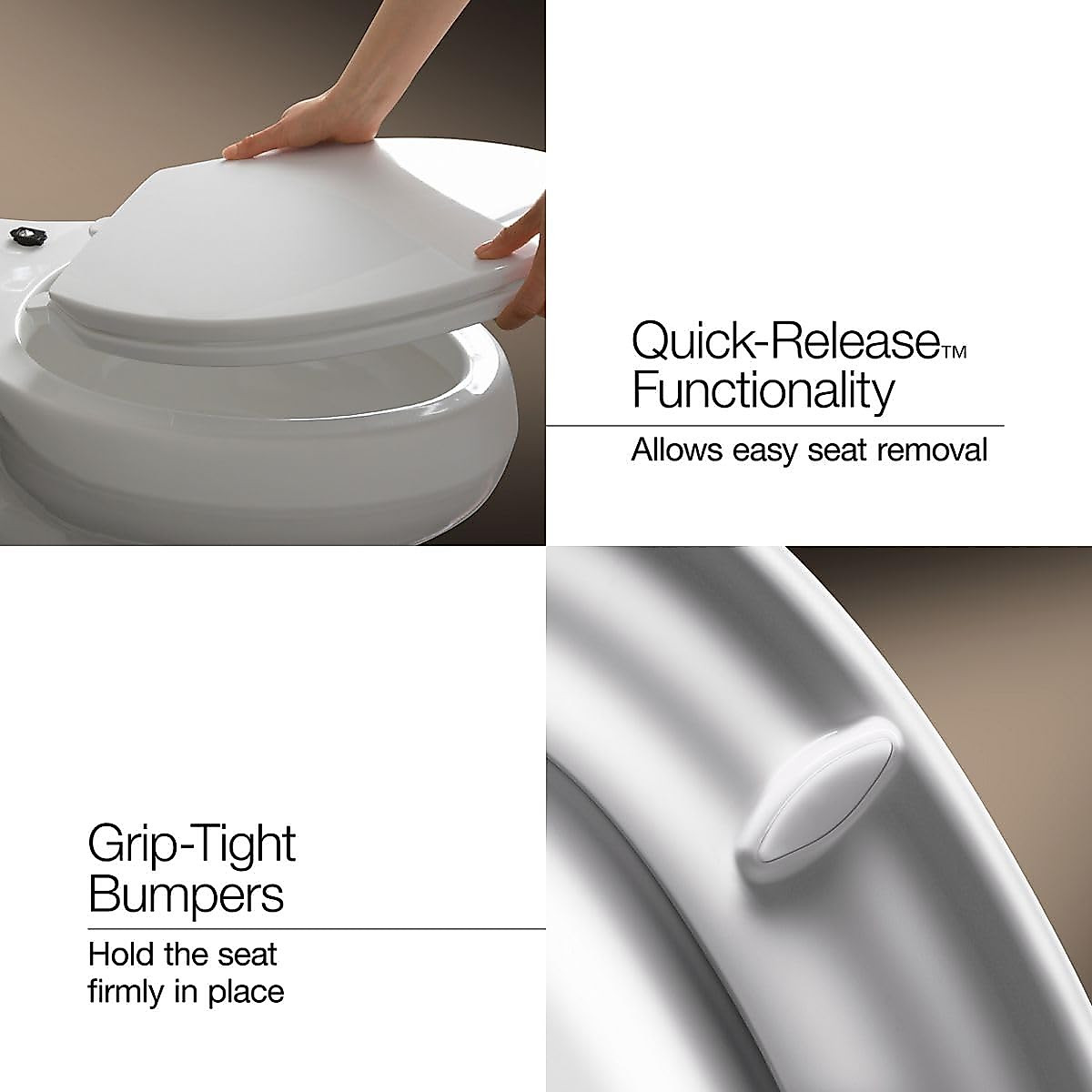 Kohler K-4775-0 Brevia Round Toilet Seat with Grip-Tight Bumpers, Quick-Attach Hardware, White ,1 Count(Pack of 1)
