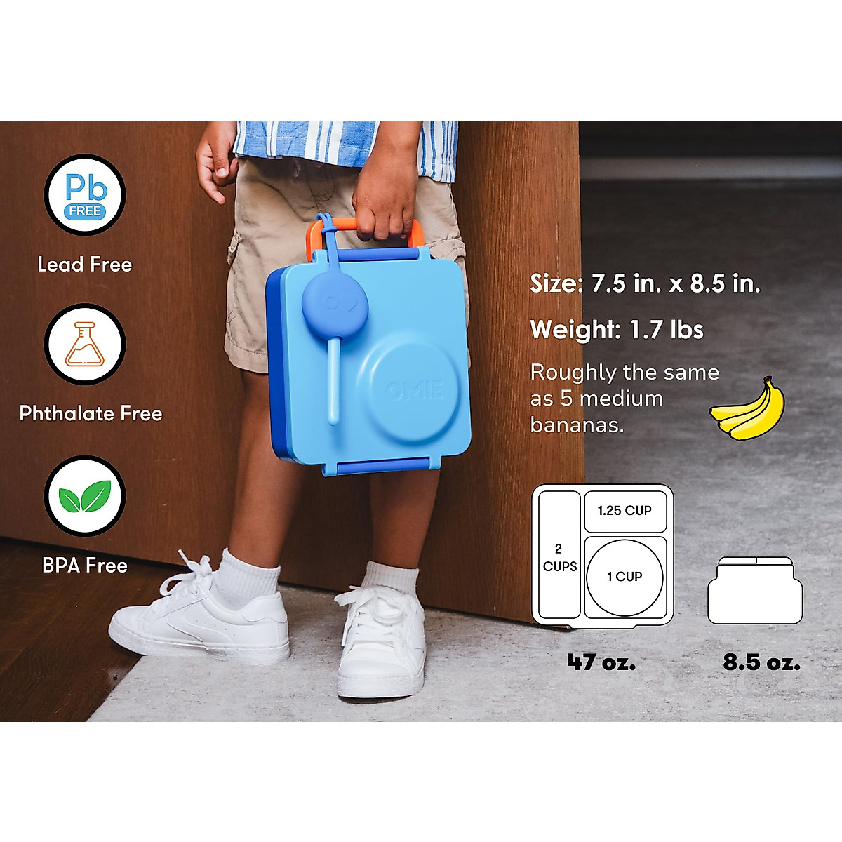 OmieBox Bento Box for Kids - Insulated Lunch Box with Leak Proof Thermos Food Jar - 3 Compartments, Two Temperature Zones (Sky Blue) (Single) (Packaging May Vary)