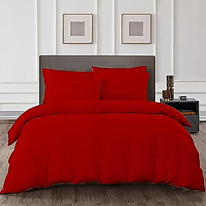 Dee's Collection 800 Thread Count King Size Duvet Covers Egyptian Cotton Blood Red Solid Ultra Soft and Breathable 3 Piece Set Quilt Cover with Zipper Closure & Four Corner Ties