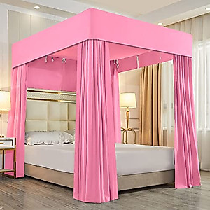 Mengersi Solid Four Corner Post Bed Curtain Canopy Princess Sheer Cover for Girls Boys Kids (Twin, Pink)