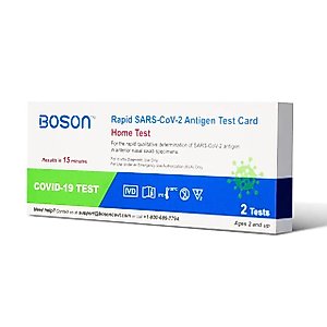 Boson Rapid SARS-CoV-2 Antigen Test Card, FDA EUA Authorized OTC at-Home Self Test, Results in 15 Minutes, 2 Tests Per Pack, Convenient and Comfortable to use