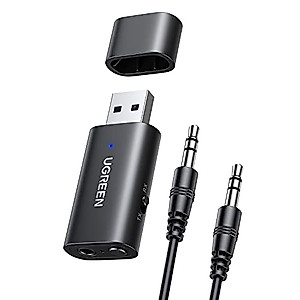 UGREEN Bluetooth 5.1 Transmitter Receiver 2 in 1 Wireless USB Bluetooth Adapter Built-in Microphone 3.5mm Audio Bluetooth Dongle Driver Free for TV, Home Stereo, Car Stereo, Headphones, Speakers, PC