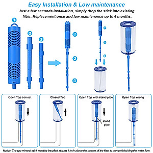 ACETOP Spa Mineral Stick 2 Pack Hot Tub Filter with 4 Months Lifetime Cartridge Universal for Spas Filters Swimming Pool Fish Pond (Blue)