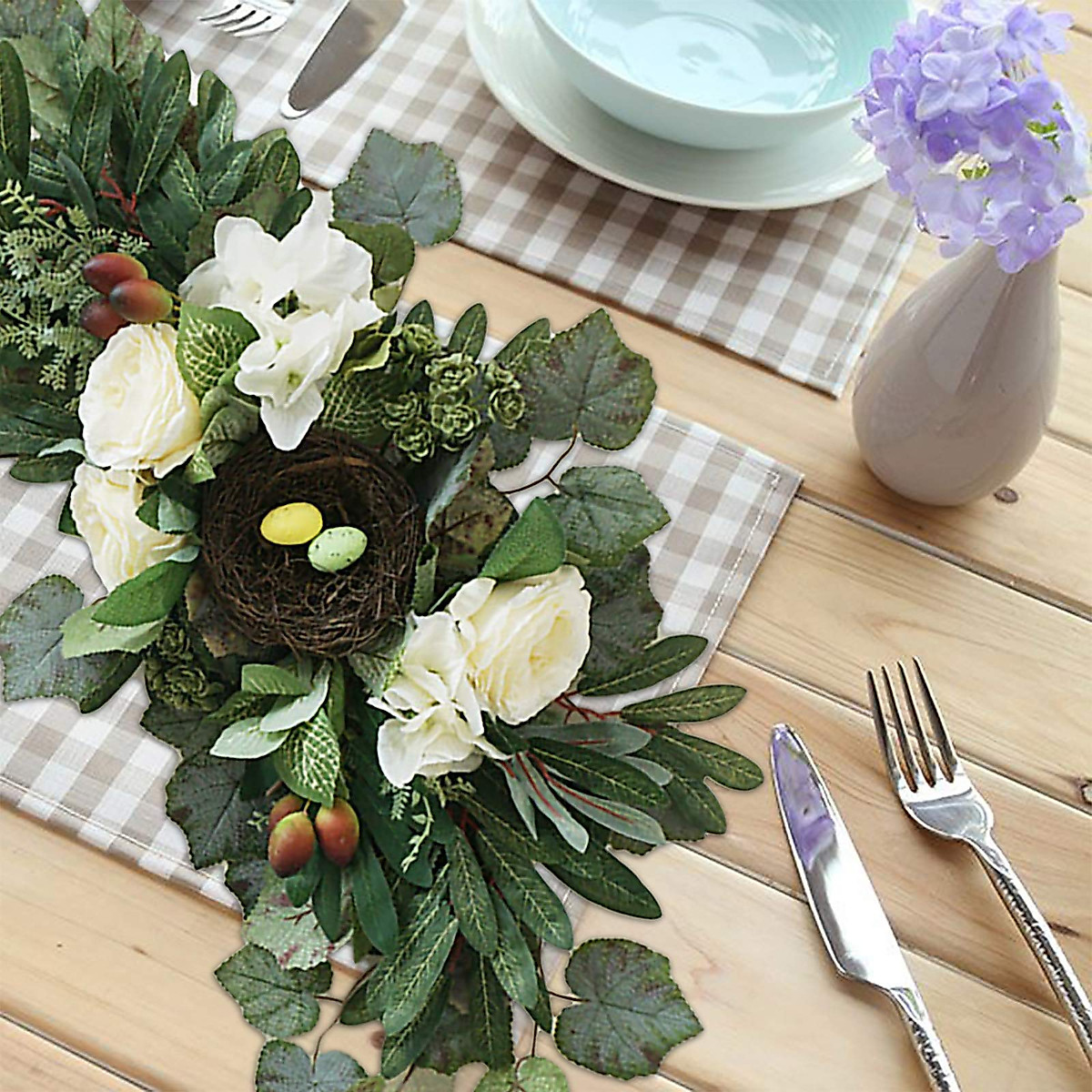 æ— 30 Inch Artificial Peony Flower Swag with Green Leaves, Spring Hanging Floral Swag Wedding Arch Wreath for Party Home Garden Front Door Wall Decoration