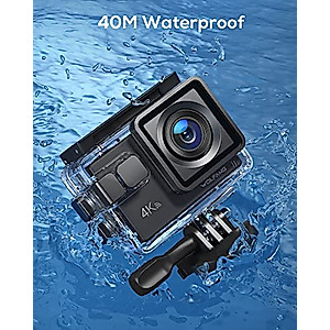 WOLFANG GA100 Action Camera 4K 20MP Waterproof 40M Underwater Camera EIS Stabilization WiFi 170° Wide Angle Helmet Camera (External Microphone, Remote Control, 2 Batteries and Accessory Kit)