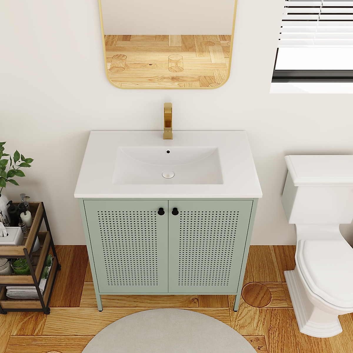 San Merah 30 Inch Bathroom Vanity with Sink Combo,Floor-Mounted Bathroom Vanity with Soft Close Doors&Adjustable Shelf,Modern Freestanding Bathroom Vanity with Top Basin & Storage Cabinet,Green