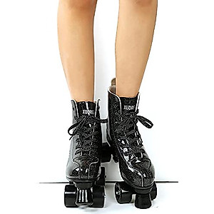 Roller Skates for Men, Women,Shiny Light Up Roller Skates for Beginner,Outdoor and Indoor Four Wheels High-Top Roller Skates (Black Crystal,Flash Wheel,37)