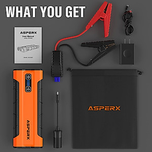 ASPERX AX2500 Jump Starter, 21000mAh 2500A Peak Battery Starter for 10L Gas or 7.3L Diesel Engines, 12V Auto Battery Booster, Lithium Jump Box with USB QC3.0, Jump Pack with Built-in LED Light