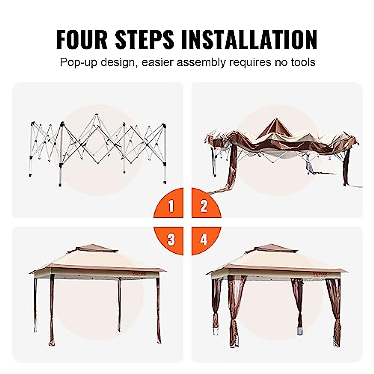 VEVOR Patio Gazebo, 11 x 11 FT Pop up Gazebo for 8-10 Person, with Mosquito Netting, Metal Frame, and PU Coated 250D Oxford Cloth, Outdoor Canopy Shelter for Patio, Backyard, Lawn, Garden, Deck