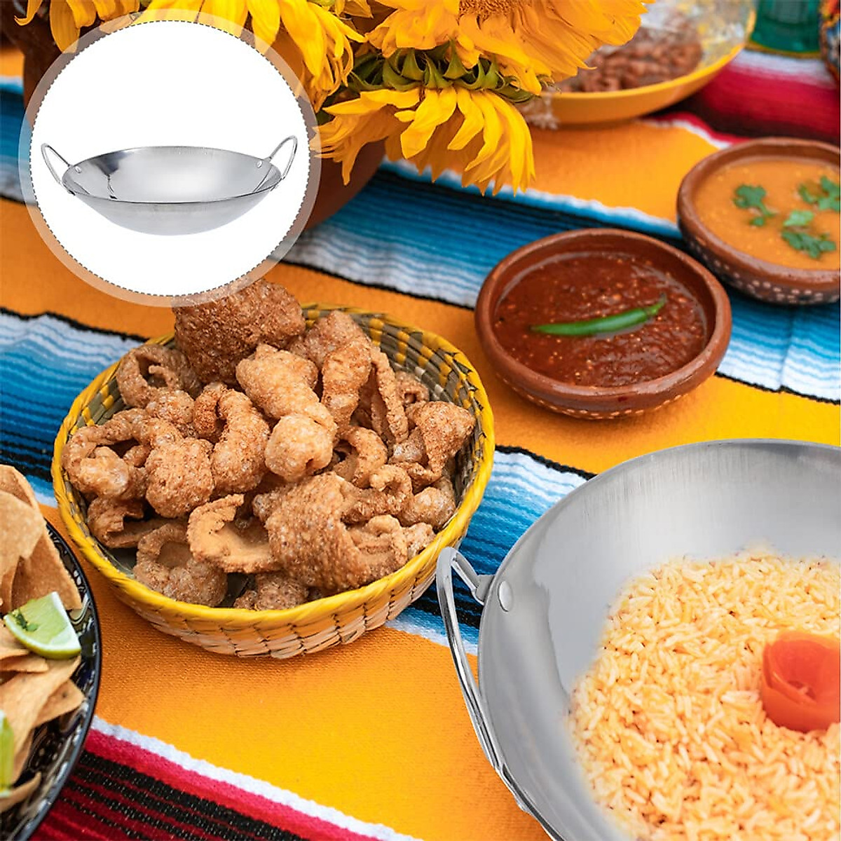 Yardwe Wok Pan Stainless Steel Stir Fry Pans 8 Inch Hot Pot Iron Frying Pan Double Handle Chinese Cooking Pot Kitchen Cookware For Boiling Steam Silver s Steel Wok