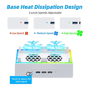 Mcbazel Wall Mount Kits with Cooling Fan for Xbox Series S, RGB Color LED Cooling System Stand with 3-Level Adjustable Speed, Extra 3 USB Port & 2 Controller Holder