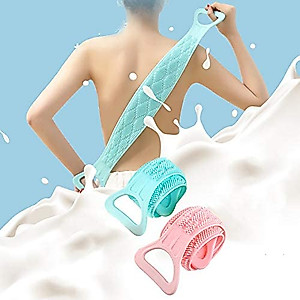 Silicone Bath Body Brush, Dual Sided Foldable Long Handled Design Soft Body Back Scrubber, Eco Friendly, Easy to Clean, Portable for Traveling (Green)