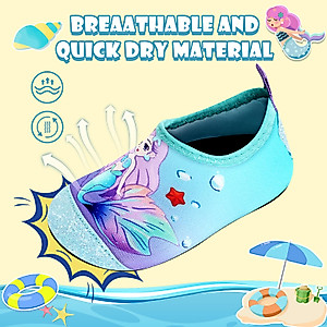Kids Water Shoes Girls Boys Outdoor Quick Dry Barefoot Aqua Socks for Toddler Sport Beach Swim Surf Green Mermaid 1-2 Big Kid