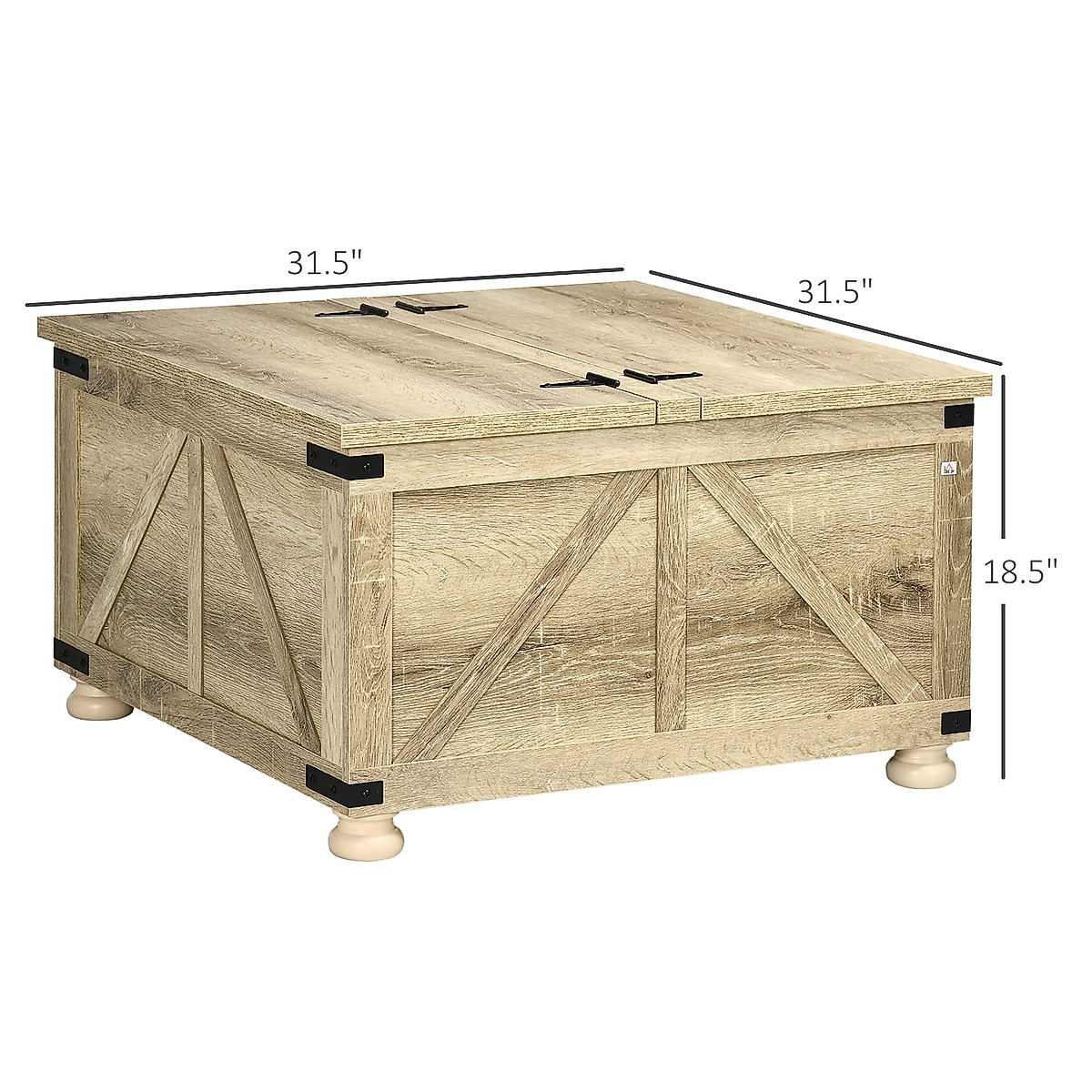 HOMCOM Farmhouse Coffee Table, 31.5" Square Coffee Table with Storage, Living Room Center Table with Hinged Flip Lift Top and Hidden Space, Oak