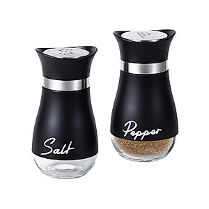 2 Pack Salt & Pepper Shakers Set, Refillable Salt Pepper with Stainless Steel Lid Container Spice Shakers Bottle for Home Kitchen, Restaurant, Picnic (Black)