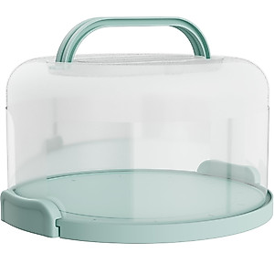 Cake Carrier with Lid and Handle - Multipurpose Cake Stand with Lid for 10” Cake, Pie, Cupcakes - Cake Holder & Lid, Plastic Cake Container, Round Cake Cover for Transport & Storage (Seafoam Green)